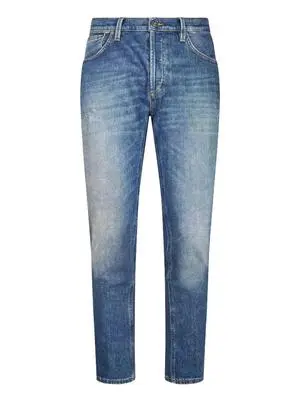DONDUP Faded Effect Logo Patch Jeans - Blue