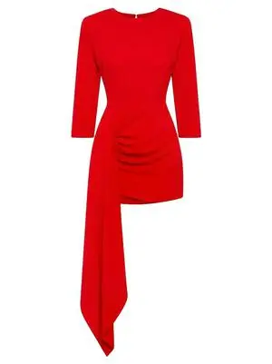 Andamane Amanda Ruched Draped Midi Dress - Red