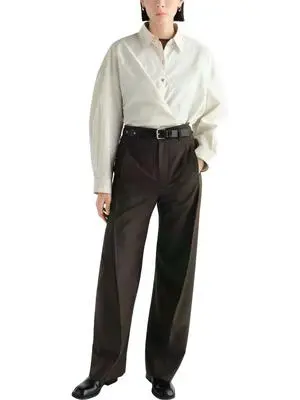 LEMAIRE Baggy Tropical Wool Blend Trousers - Brown