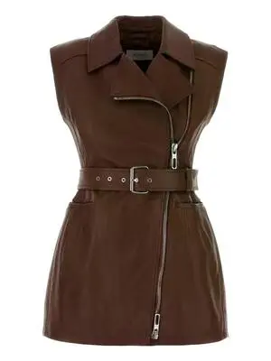 Sportmax Belted Leather Vest - Brown