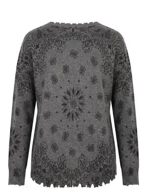 KUJTEN Paisley Print Distressed Cashmere Sweater - Grey