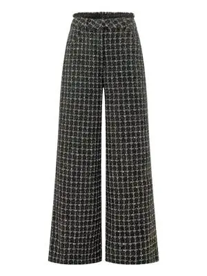 MSGM MSGM Tweed Frayed-Edge Wide Leg Trousers
