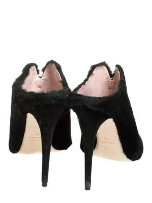 Miu Miu Shearling Peep-toe Ankle Boots - Black