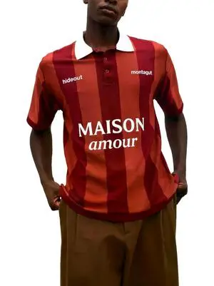 MAISON HIDEOUT Logo-print Striped Polo Shirt - Red