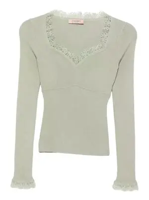 TWINSET Lace-trimmed Ribbed Jumper - Green