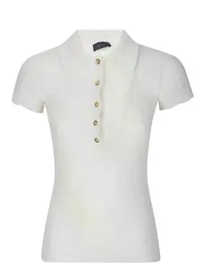 HAIKURE Cable-knit Short-sleeve Polo Top - White
