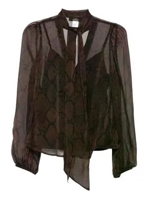 TWINSET Snake-print Pussy-bow Shirt - Brown