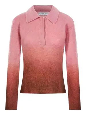ROWEN ROSE Ombré Effect Long Sleeve Polo Shirt - Pink