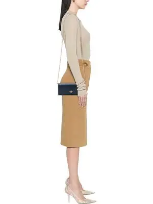 Prada 2013-2026 Saffiano Lux Wallet On Chain Crossbody Bag - Blue