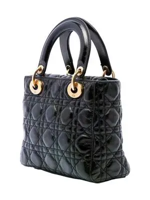Dior 2018 Small Crinkled Patent Cannage My Abcdior Lady Dior Satchel Black