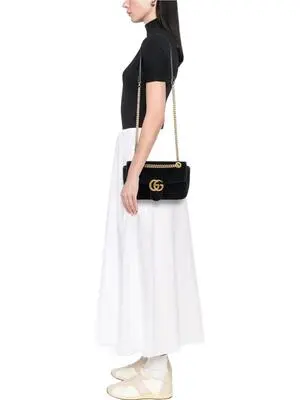 Gucci 2016-2026 Medium Gg Marmont Matelasse Velvet Shoulder Bag - Black