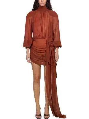 ROWEN ROSE Ruched Draped-detail Mini Dress - Brown
