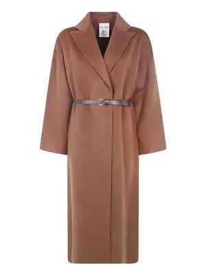 SEMICOUTURE Belted Double-breasted Wool Coat - Brown