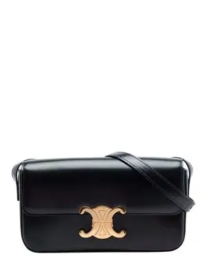 Celine 2021 Shiny Calfskin Triomphe Claude Shoulder Bag - Black