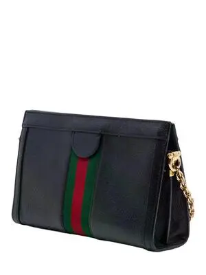 Gucci 2016-2026 Small Calfskin Web Ophidia Chain Crossbody Bag - Black