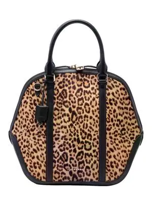 Burberry 2000-2017 Large Pony Hair Leopard Print Orchard Bowling Bag Satchel - Brown