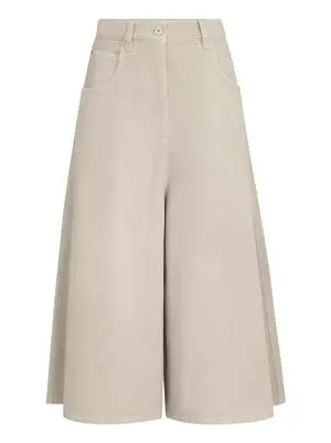 Brunello Cucinelli Dyed Denim Wide Cropped Trousers With Monili - Neutrals
