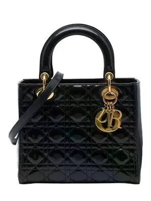 Dior 2012 Medium Patent Cannage Lady Dior Satchel Black