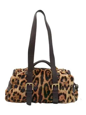 Dolce & Gabbana Leopard Print Calf Hair Satchel Bag - Brown