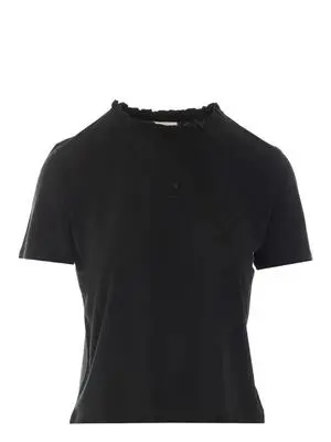 Repetto Ruffled-trim Logo-embroidered T-shirt - Black