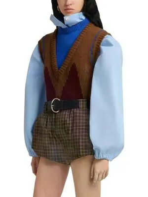 Marni Marni Wool Layered Vest With M Intarsia Brown