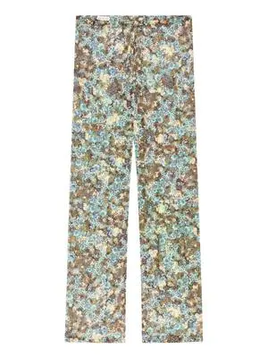 Dries Van Noten Dries Van Noten Elasticated Pleated Floral Print Chiffon Trousers Blue
