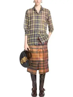 Dries Van Noten DRIES VAN NOTEN Pleated Chiffon Checked Shirt Green