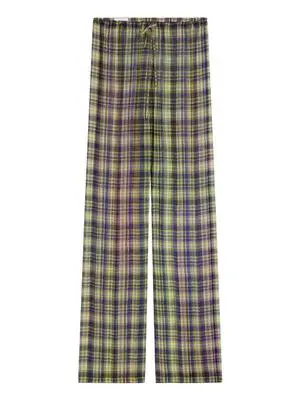 Dries Van Noten Pleated Checked Chiffon Trousers - Green