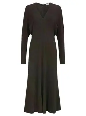 Brunello Cucinelli Techno Wool Jersey Dress With Monili Embellishment - Brown