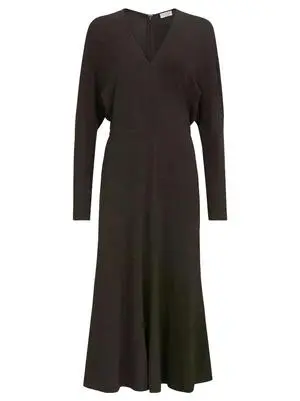 Brunello Cucinelli Techno Wool Jersey Dress With Monili Embellishment - Brown