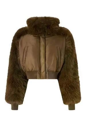 Pinko Paneled Cropped Jacket With High Neck - Brown