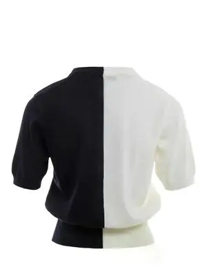 PUSHBUTTON PushButton Two-Tone V-Neck Short-Sleeve Cardigan