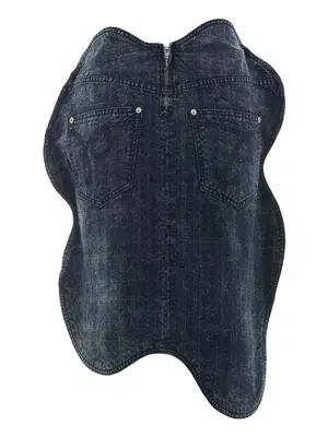 PUSHBUTTON Acid Wash Asymmetric Skirt - Blue