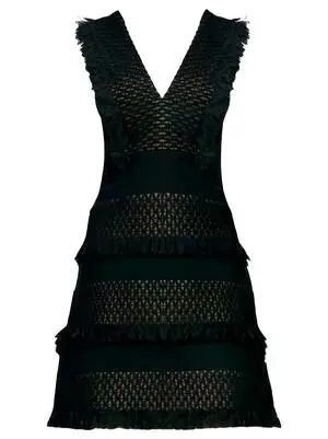 Tadashi Shoji Sleeveless Tiered Fringe Mini Dress - Black