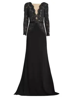 TADASHI SHOJI Tadashi Shoji Corwin Lace-Panelled Belted Gown