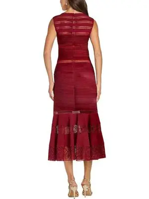 Tadashi Shoji Lace-panelled Pintuck Midi Dress - Red
