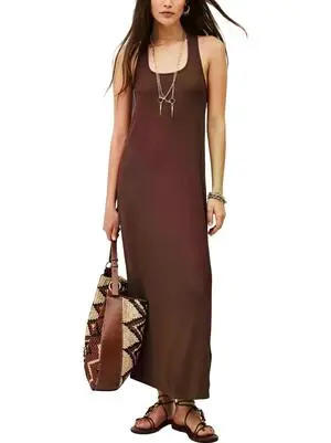 Ba&sh Naora Ribbed-knit Hardware-detail Maxi Dress - Brown