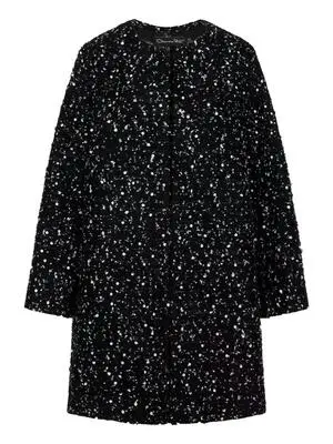 Oscar De La Renta Sequin-embellished Tweed Single-breasted Coat - Black