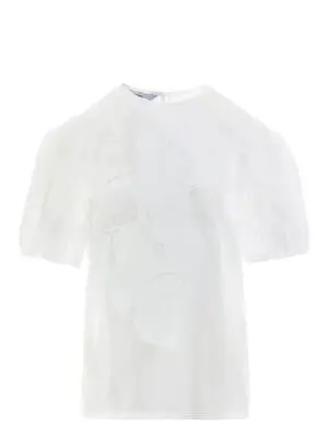 PUSHBUTTON Graphic Print Puff Sleeve T-shirt - White