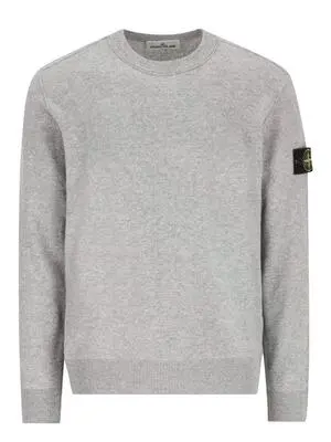 Stone Island Logo Patch Crew Neck Sweater - Grey