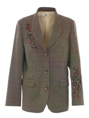Liu Jo Prince Of Wales Check Blazer With Crystal Embellishments - Brown