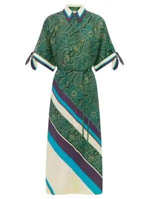 ALEMAIS Paisley-print Tie-sleeve Dress - Green