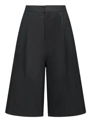 AMOMENTO Double-tuck Wide-leg Shorts - Black