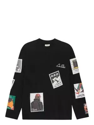 LES DEUX Stamp Print Long Sleeve Sweatshirt - Black