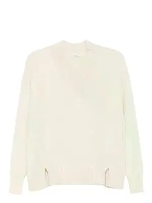 JOSEPH V-neck Cashmere Sweater With Side Slits - Neutrals
