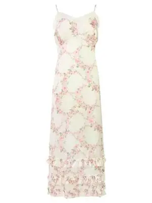 Simone Rocha Maxi Floral-print Ruffled Dress - Neutrals