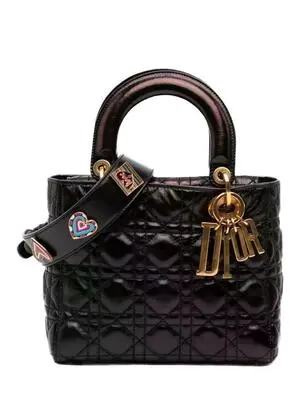 Dior 2018 Small Crinkled Patent Cannage My Abcdior Lady Satchel - Black