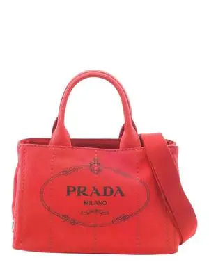 Prada Small Canvas Logo Tote Satchel - Red