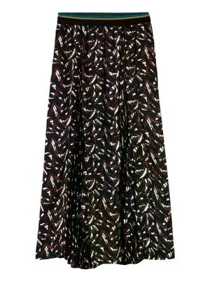 Plan C Abstract Print Pleated Midi Skirt - Black