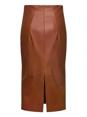 BLANCA VITA High-rise Back-slit Midi Skirt - Brown